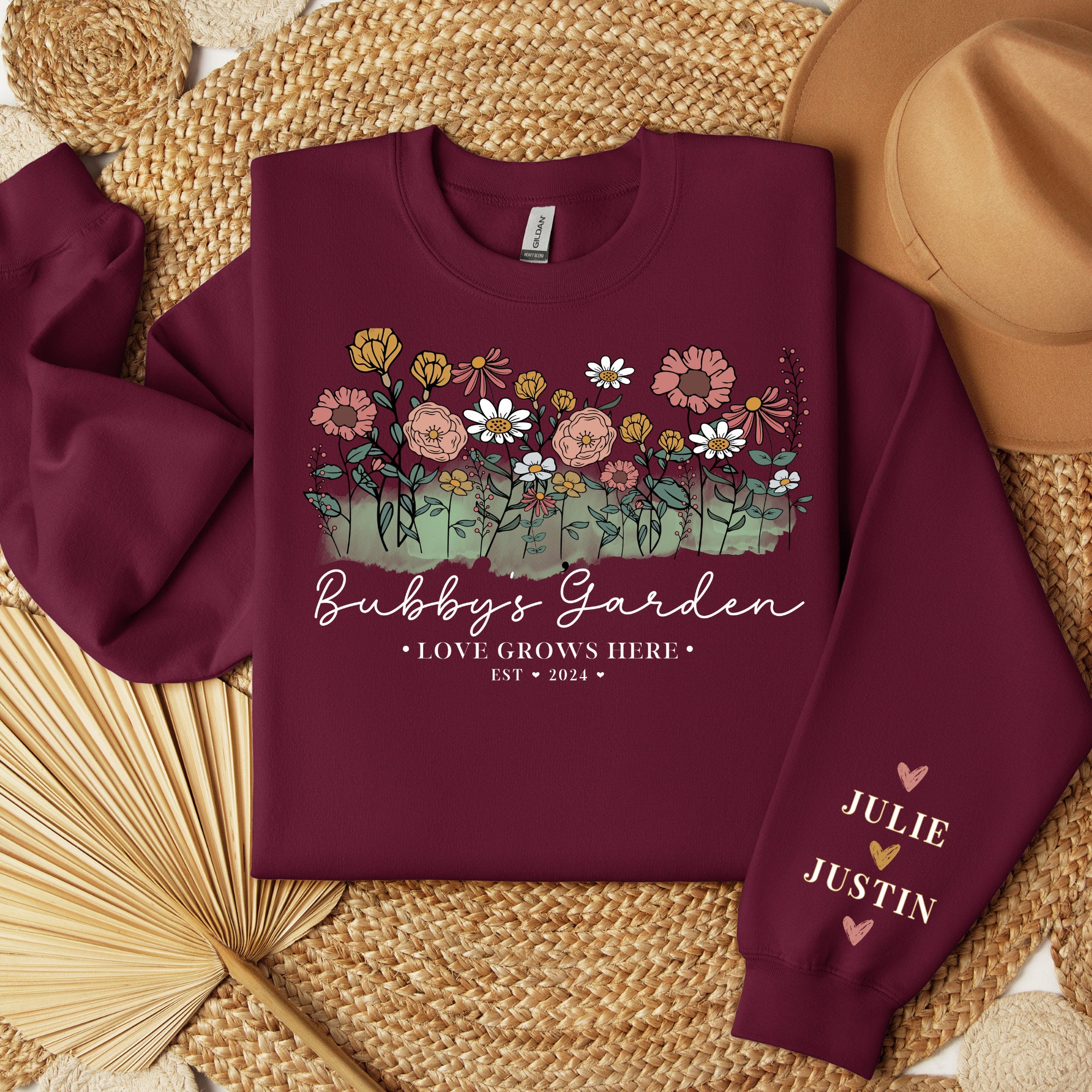 Personalized Bubby Sweatshirt With Grandkids Names on Sleeve Gift for ...