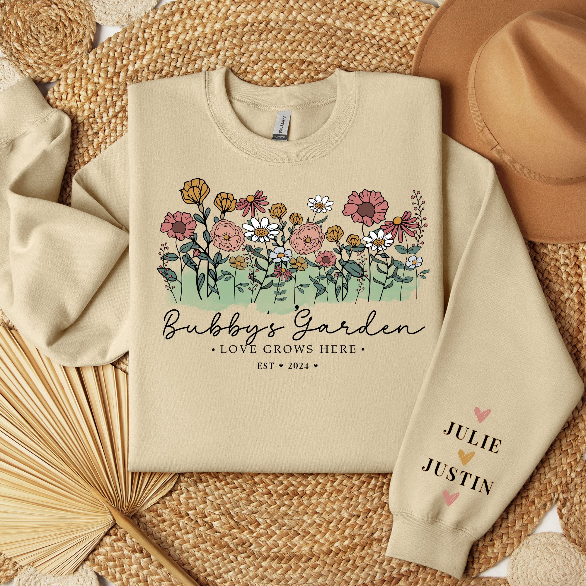 Personalized Bubby Sweatshirt With Grandkids Names on Sleeve Gift for ...