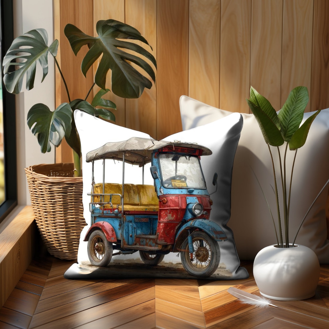 Desi Designs Retro Auto Rickshaw Spun Pillow With Cover Desi Art Poster ...