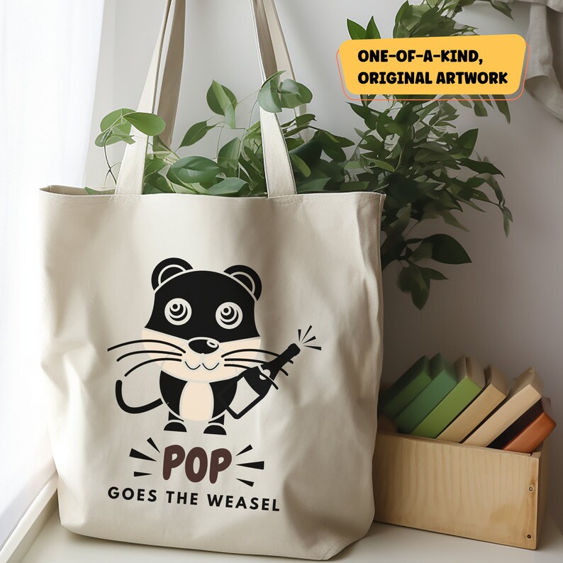 Funny Weasel Premium Canvas Tote Bag Gifts for Weasel Lover Cheeky Crying Weasel Screeching ...