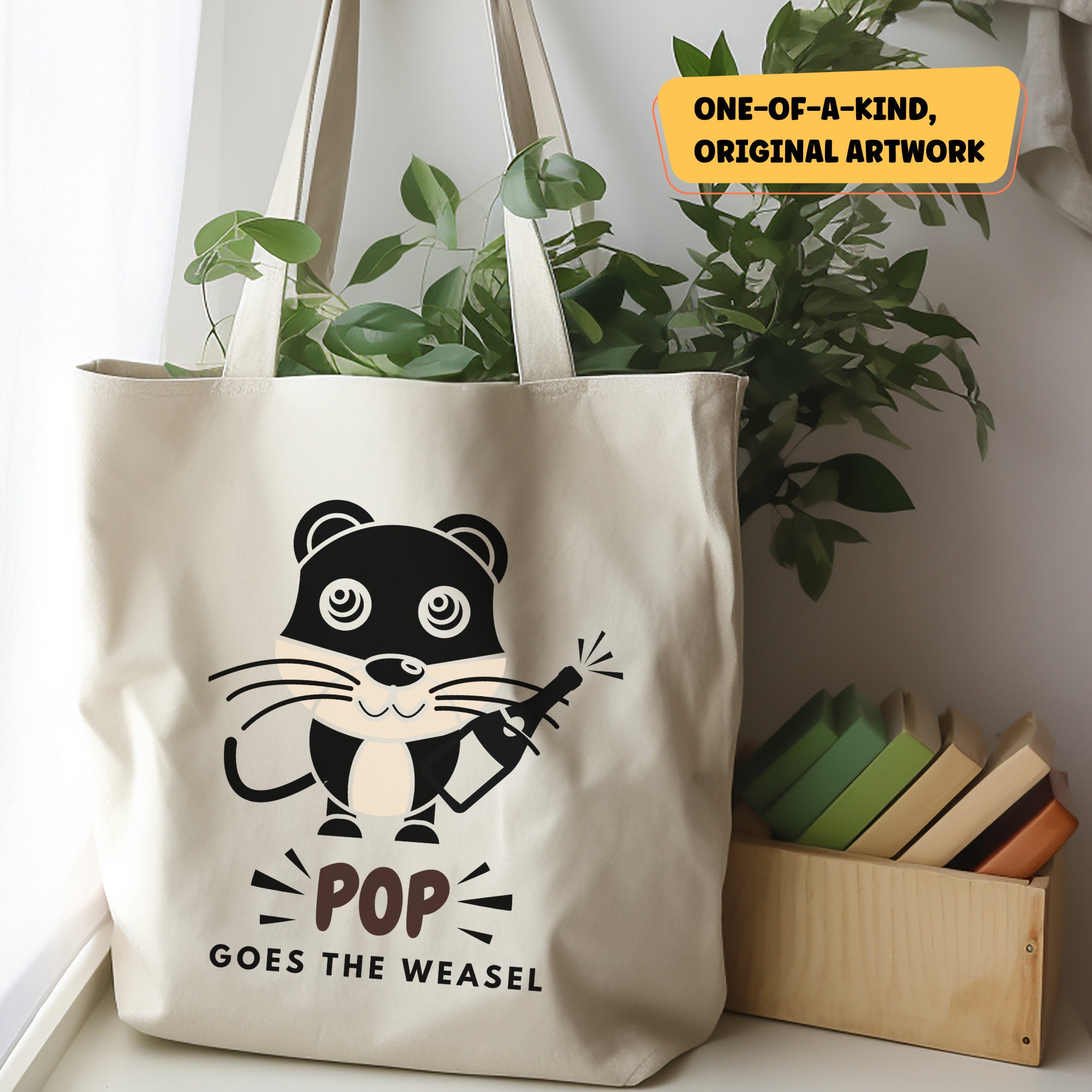 Funny Weasel Premium Canvas Tote Bag Gifts for Weasel Lover Cheeky ...