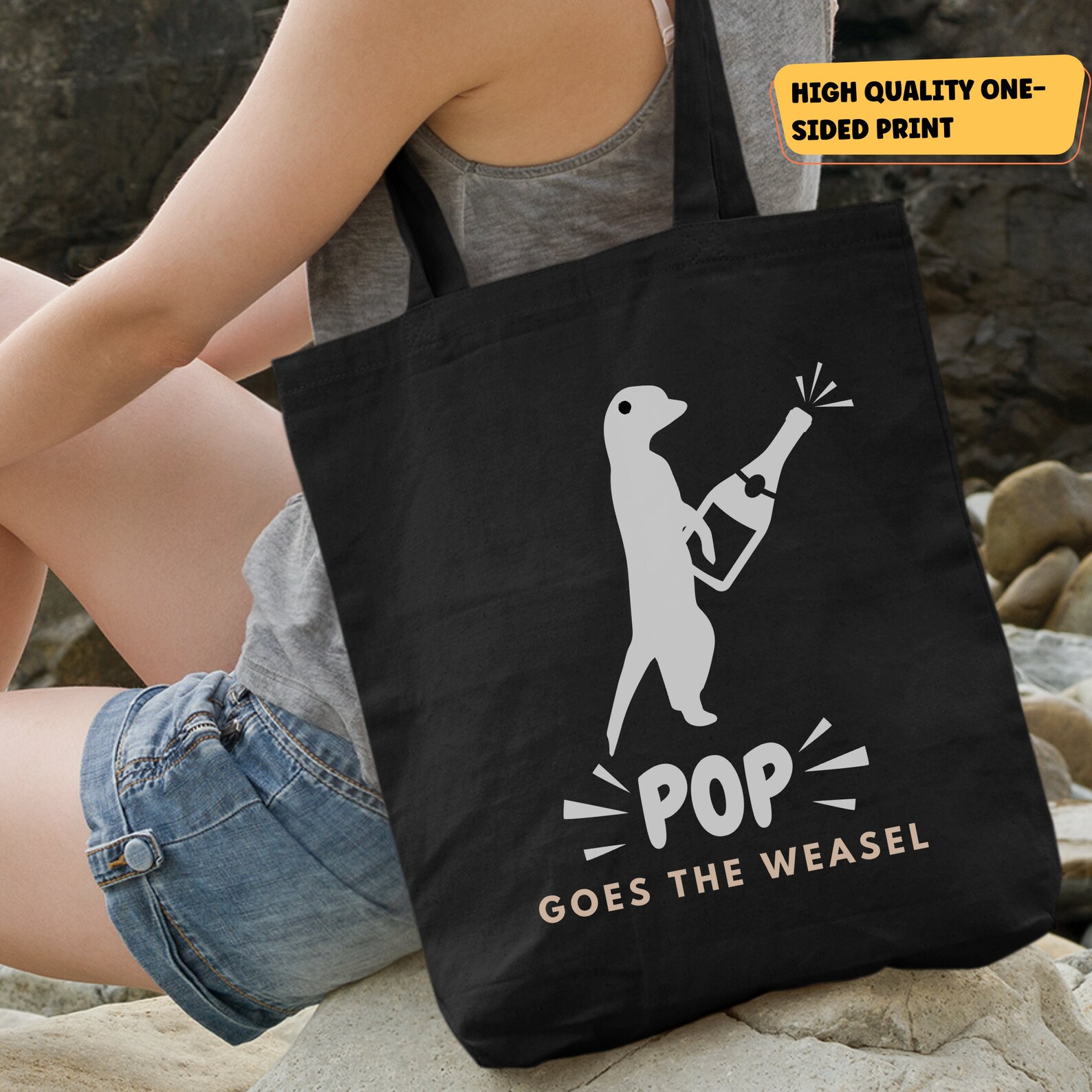 Funny Weasel Premium Canvas Tote Bag Gifts for Weasel Lover Cheeky Crying Weasel Screeching ...