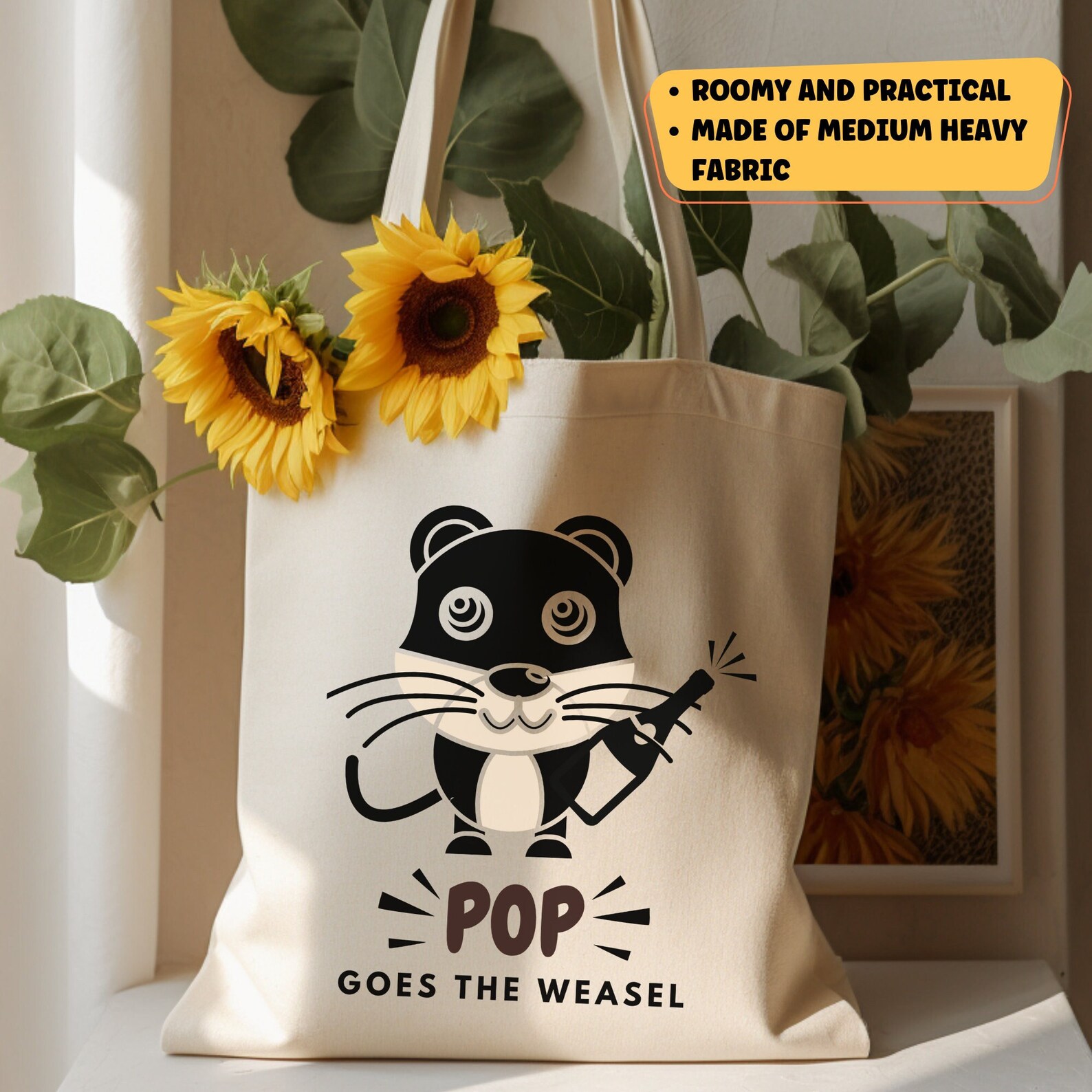 Funny Weasel Premium Canvas Tote Bag Gifts for Weasel Lover Cheeky ...