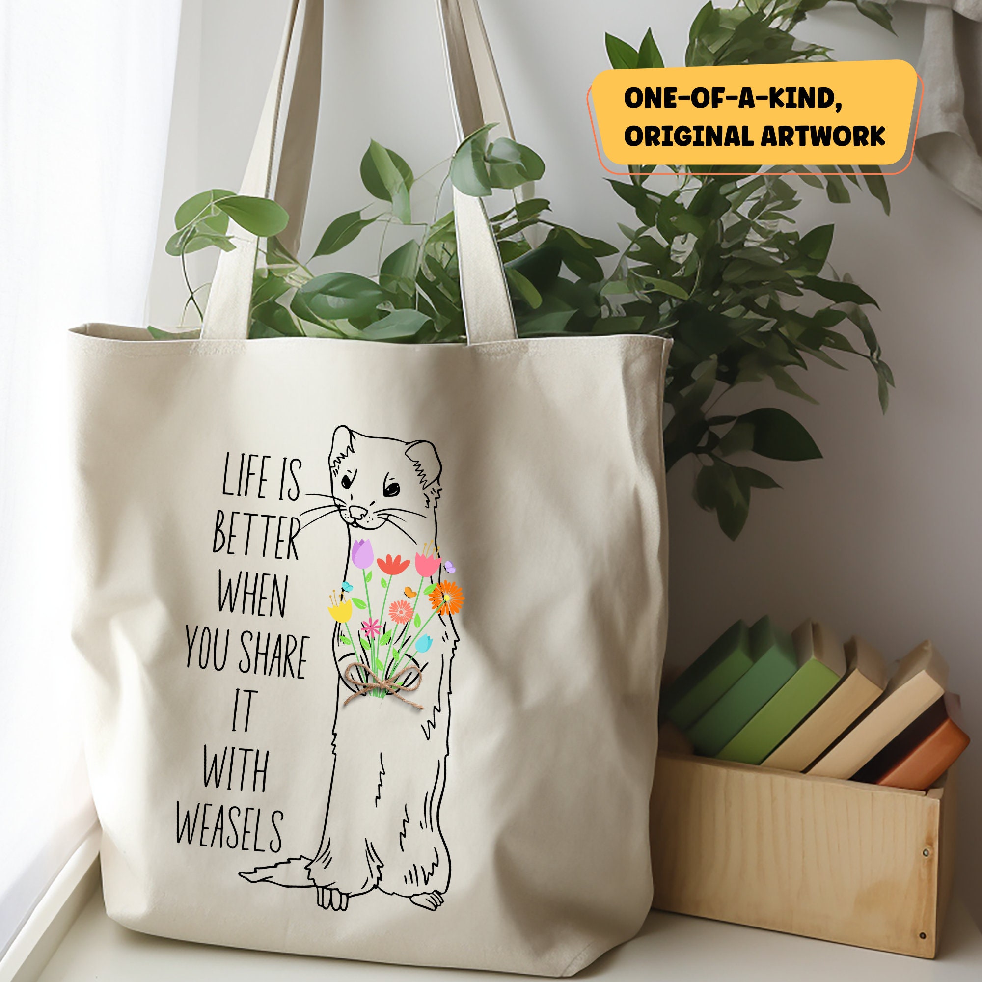 Funny Weasel Premium Canvas Tote Bag Gifts for Weasel Lover Cheeky ...