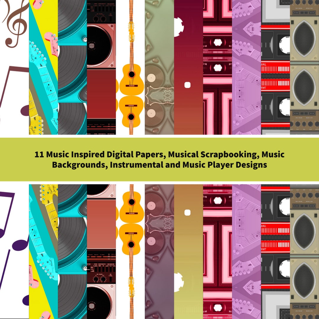 11 Music Inspired Digital Papers, Musical Scrapbooking, Music ...