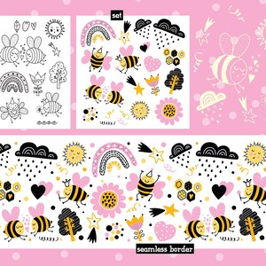 Bees Clipart & Digital Paper Set - Clip Art Set of Bees, Honeycomb ...