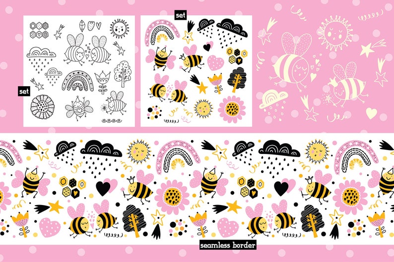 Bees Clipart & Digital Paper Set Clip Art Set of Bees - Etsy