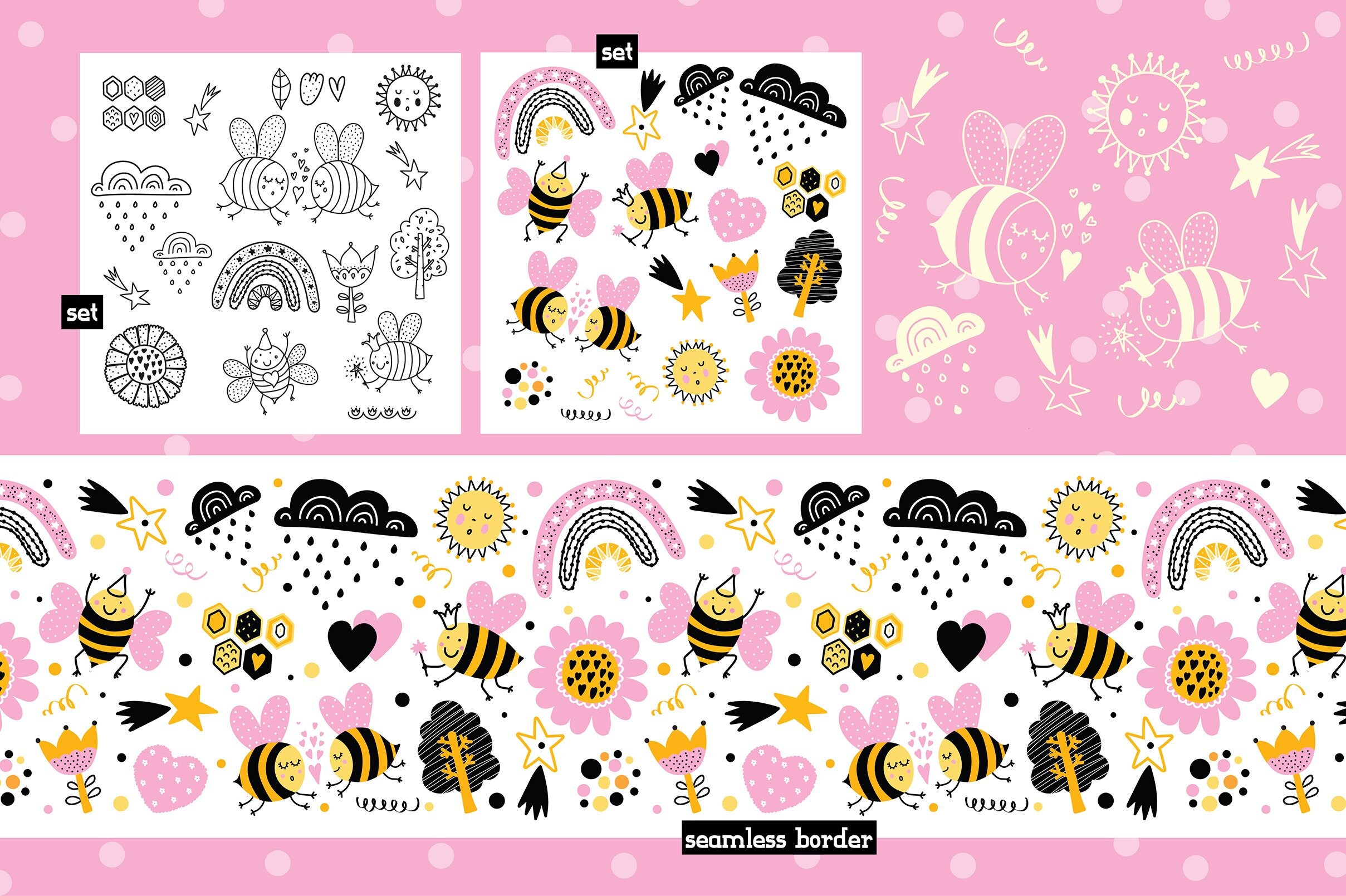 Bees Clipart & Digital Paper Set Clip Art Set of Bees - Etsy