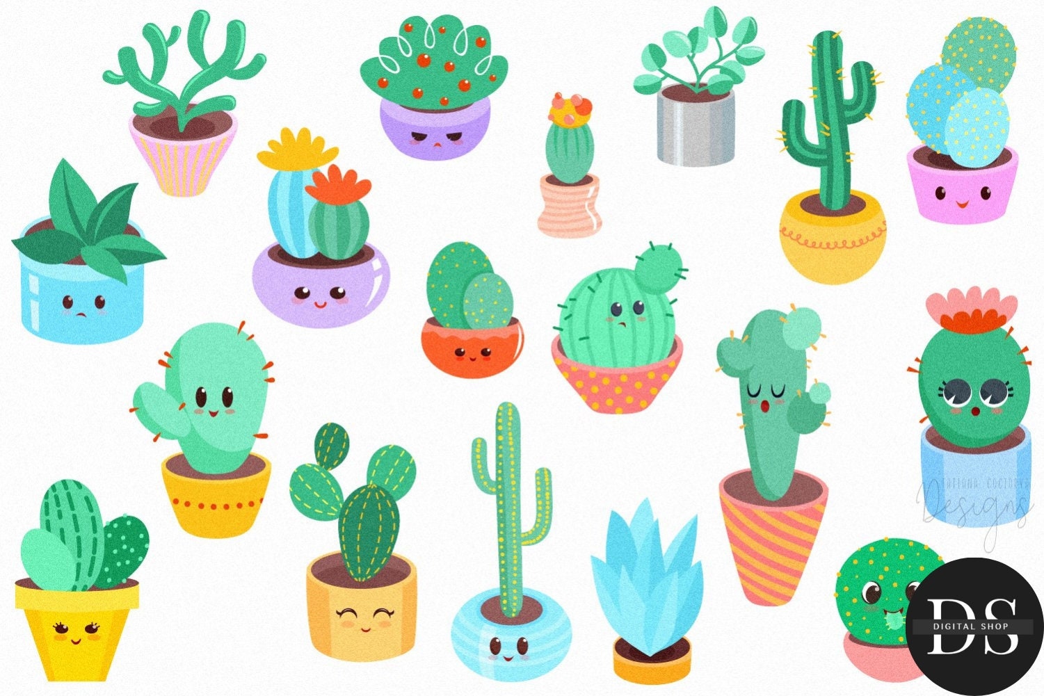Cute Cacti Clipart - Succulent Clipart, Birthday Party, Cacti, Cactus ...
