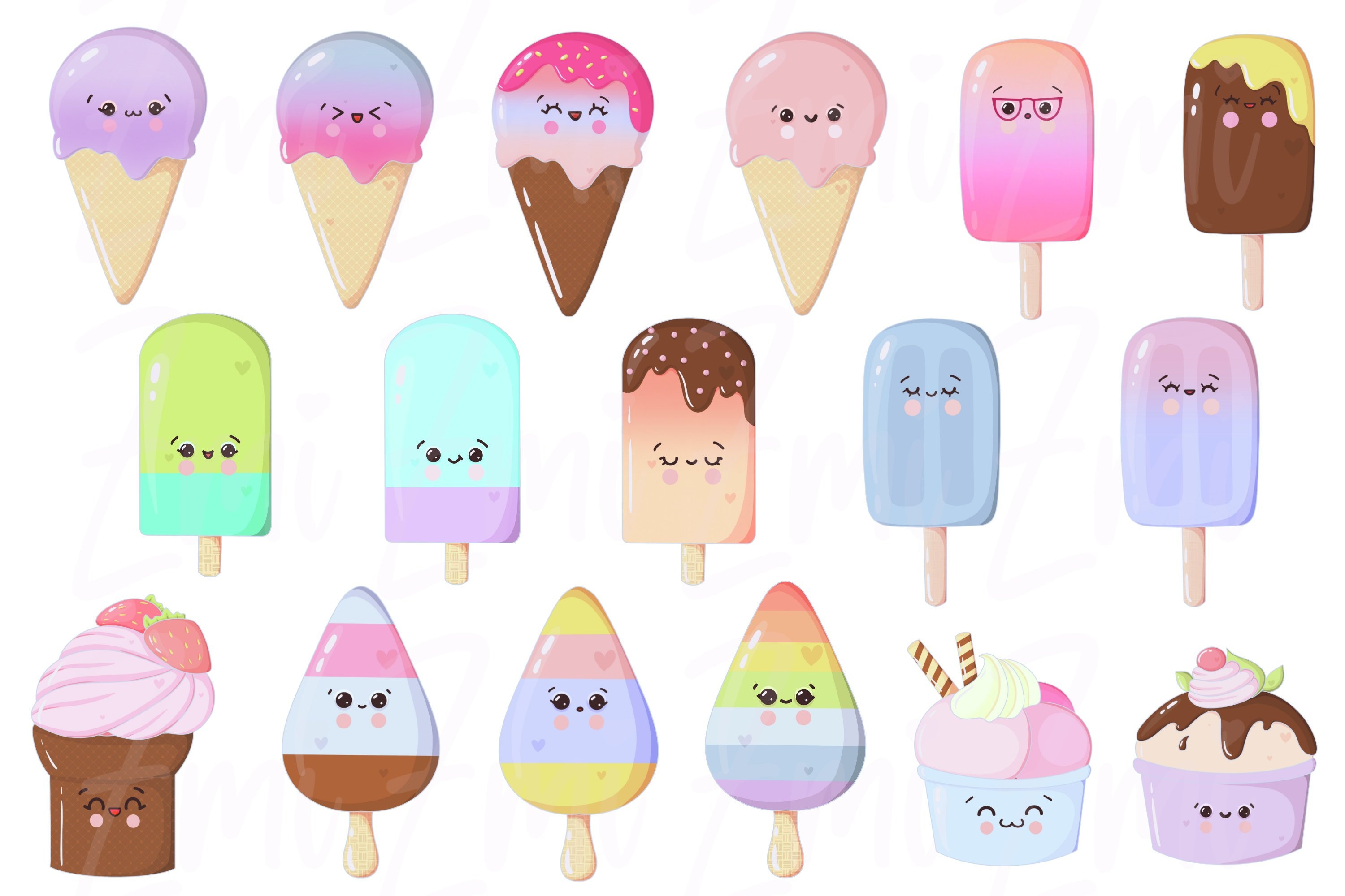 Popsicle Clipart Commercial Use Kawaii Popsicles Cliparts - Etsy
