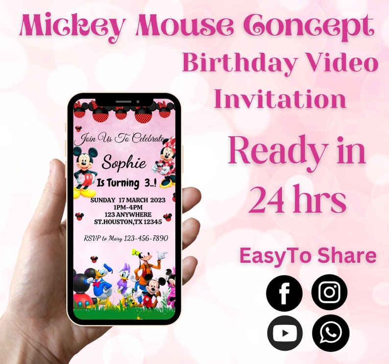 Mickey Mouse Mobile Birthday Invitation Template, Twins Birthday Invite ...