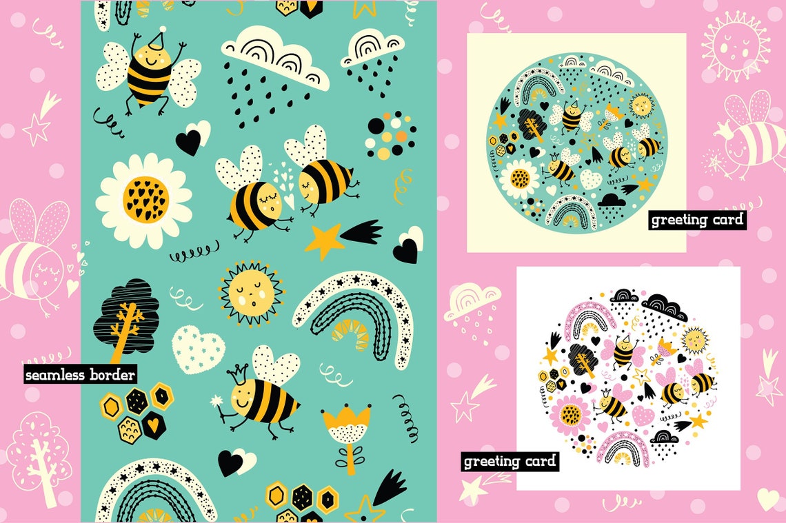 Bees Clipart & Digital Paper Set Clip Art Set of Bees - Etsy