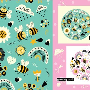 Bees Clipart & Digital Paper Set - Clip Art Set of Bees, Honeycomb ...