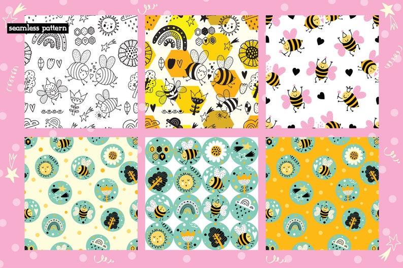 Bees Clipart & Digital Paper Set Clip Art Set of Bees - Etsy