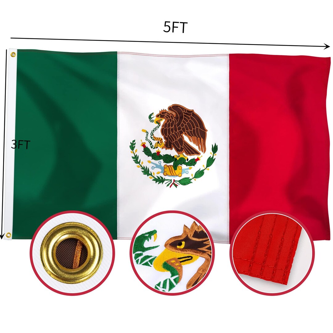 Mexican Flag 3x5ft Outdoor Double Sided Embroidered Flag Heavy Duty ...