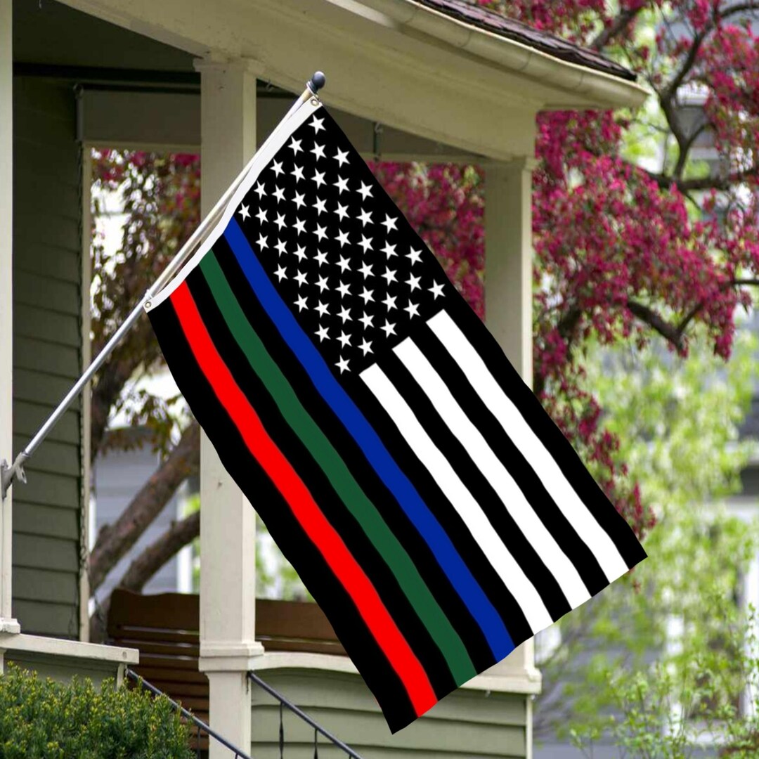 Embroidered Thin Green Red Blue Line Police Flag 3x5 Outdoor 240D ...