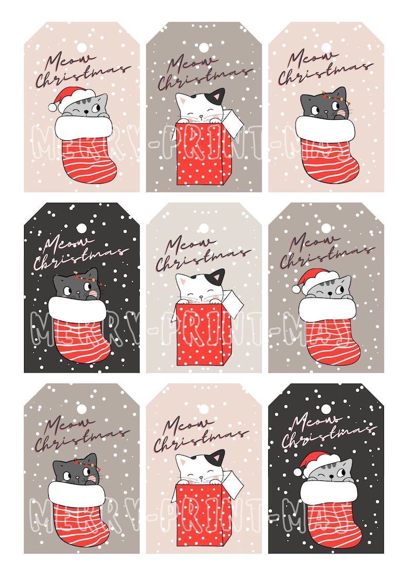 Meow Christmas Cats Printable Gift Tags Christmas PDF File - Etsy