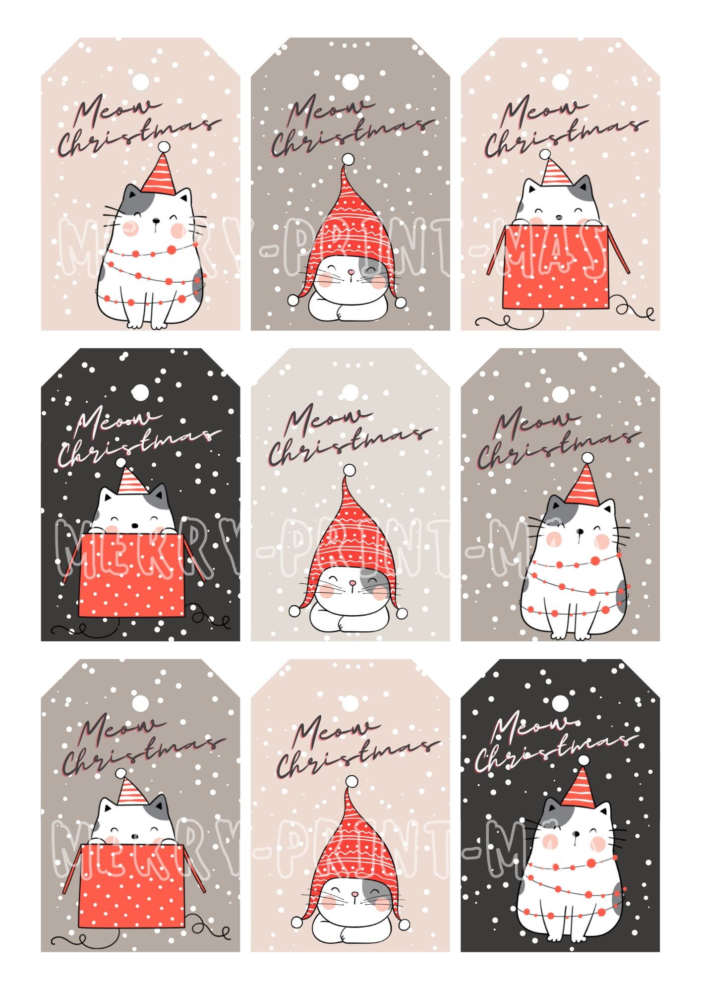 Meow Christmas Cats Printable Gift Tags Christmas PDF File - Etsy