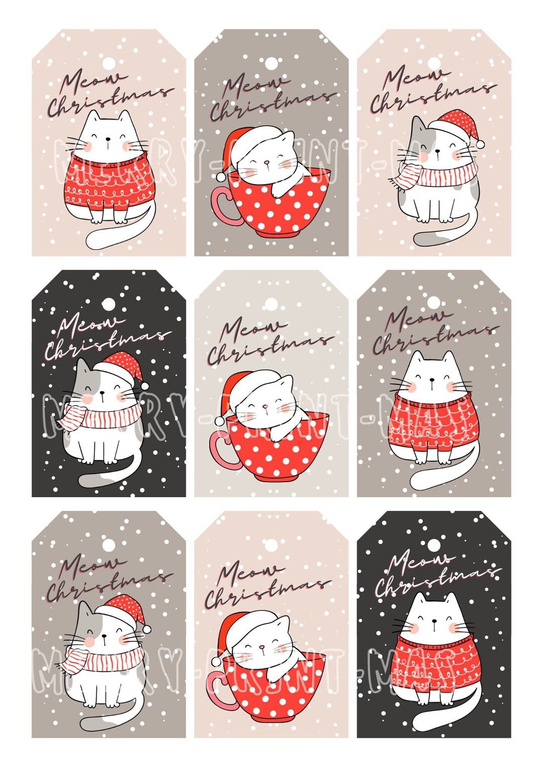 Meow Christmas Cats Printable Gift Tags Christmas PDF File - Etsy