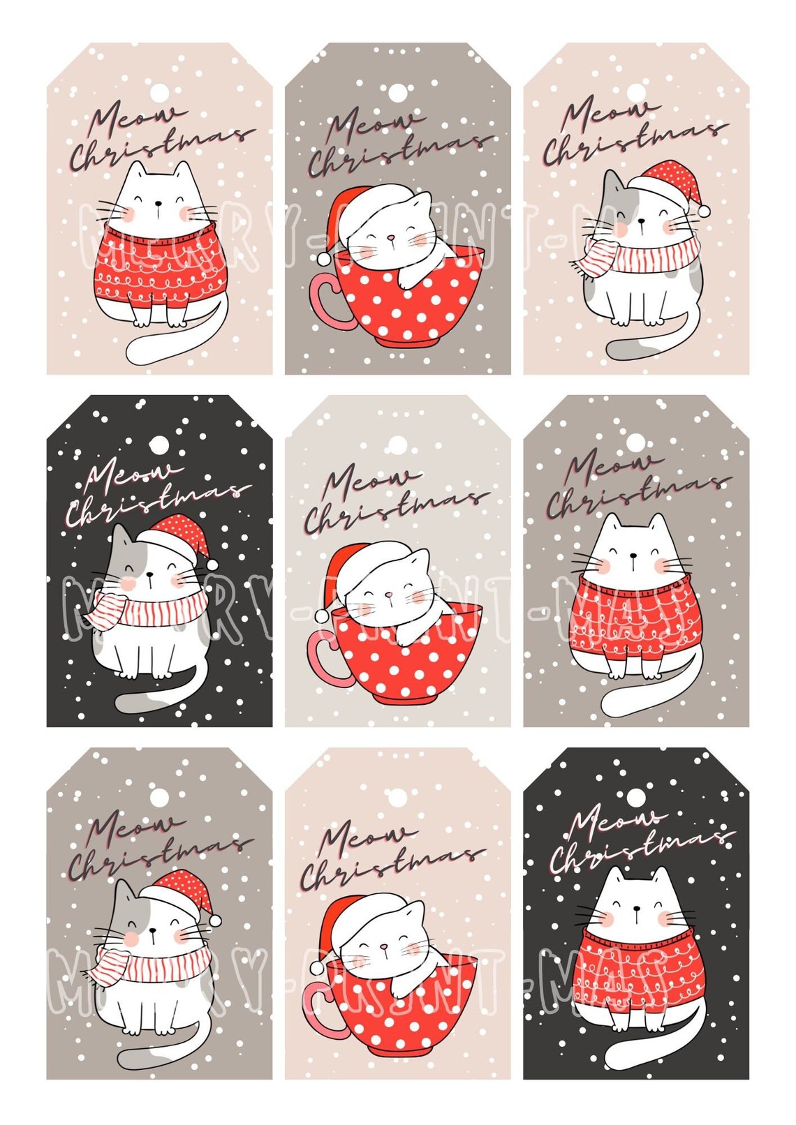 Meow Christmas Cats Printable Gift Tags Christmas PDF File - Etsy