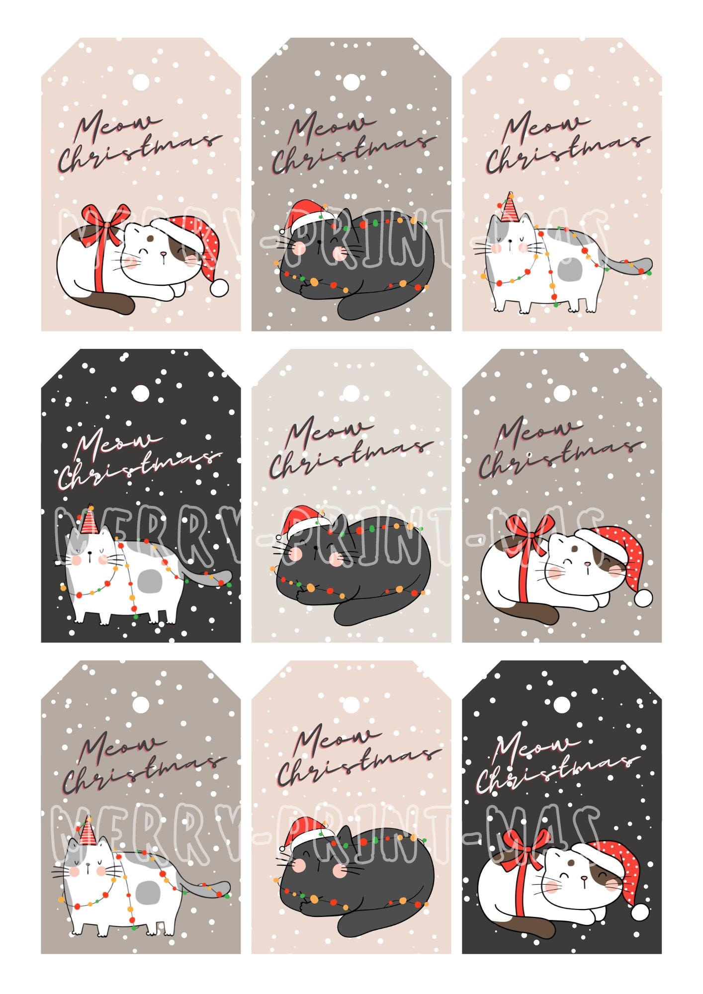 Meow Christmas Cats Printable Gift Tags Christmas PDF File - Etsy