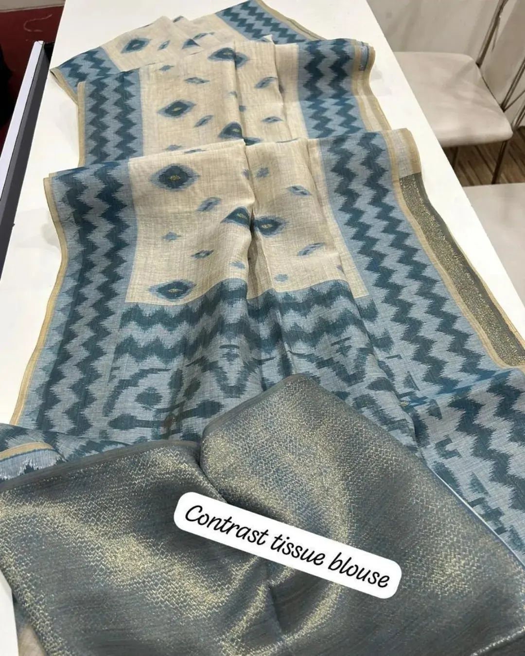 Party Wear Pure Khadi Cotton Ikat Saree , Traditional Thread Weaving ...