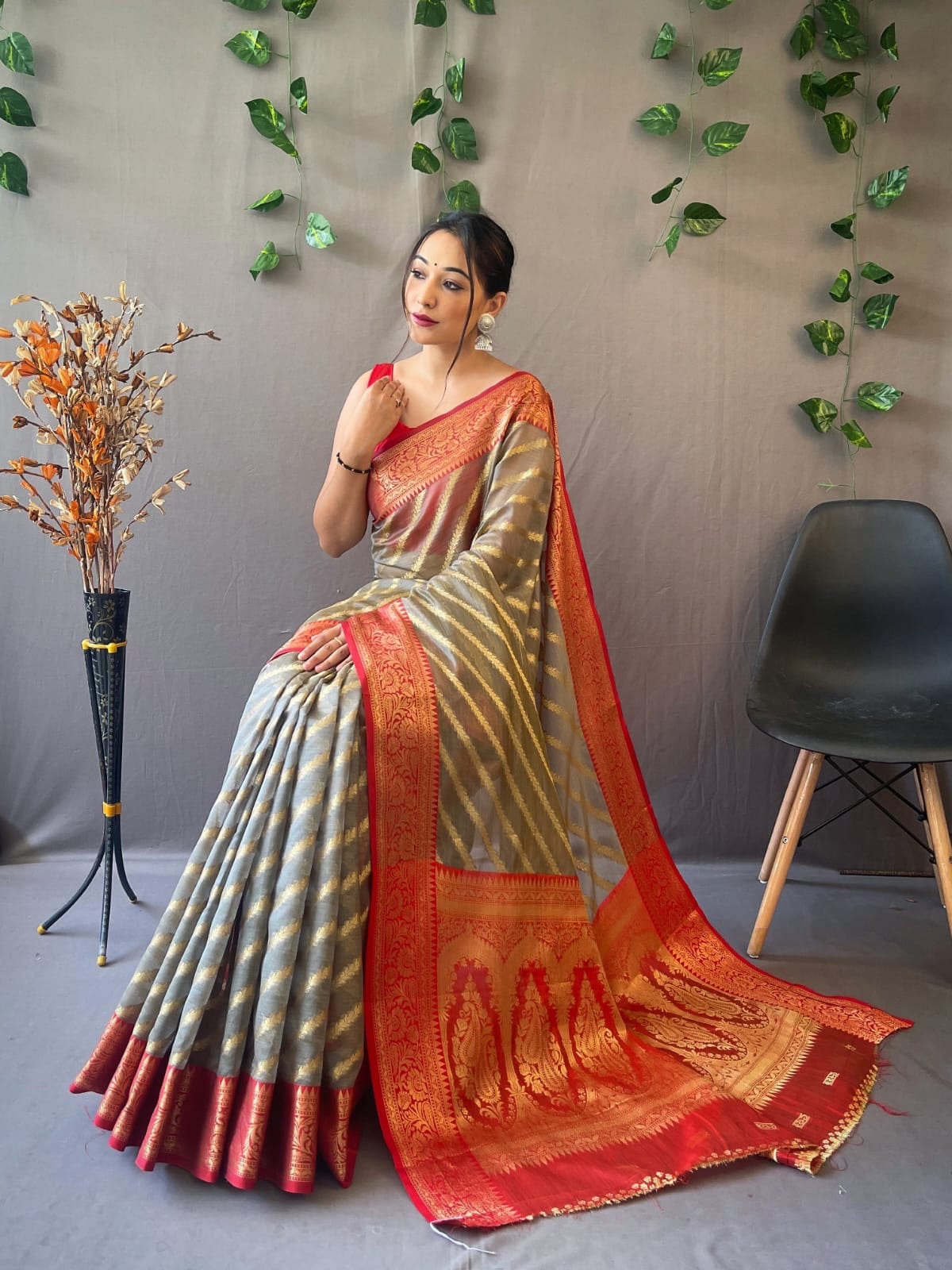 Indian Women's Traditional Leheriya Saree on Organza Chanderi Fabric ...