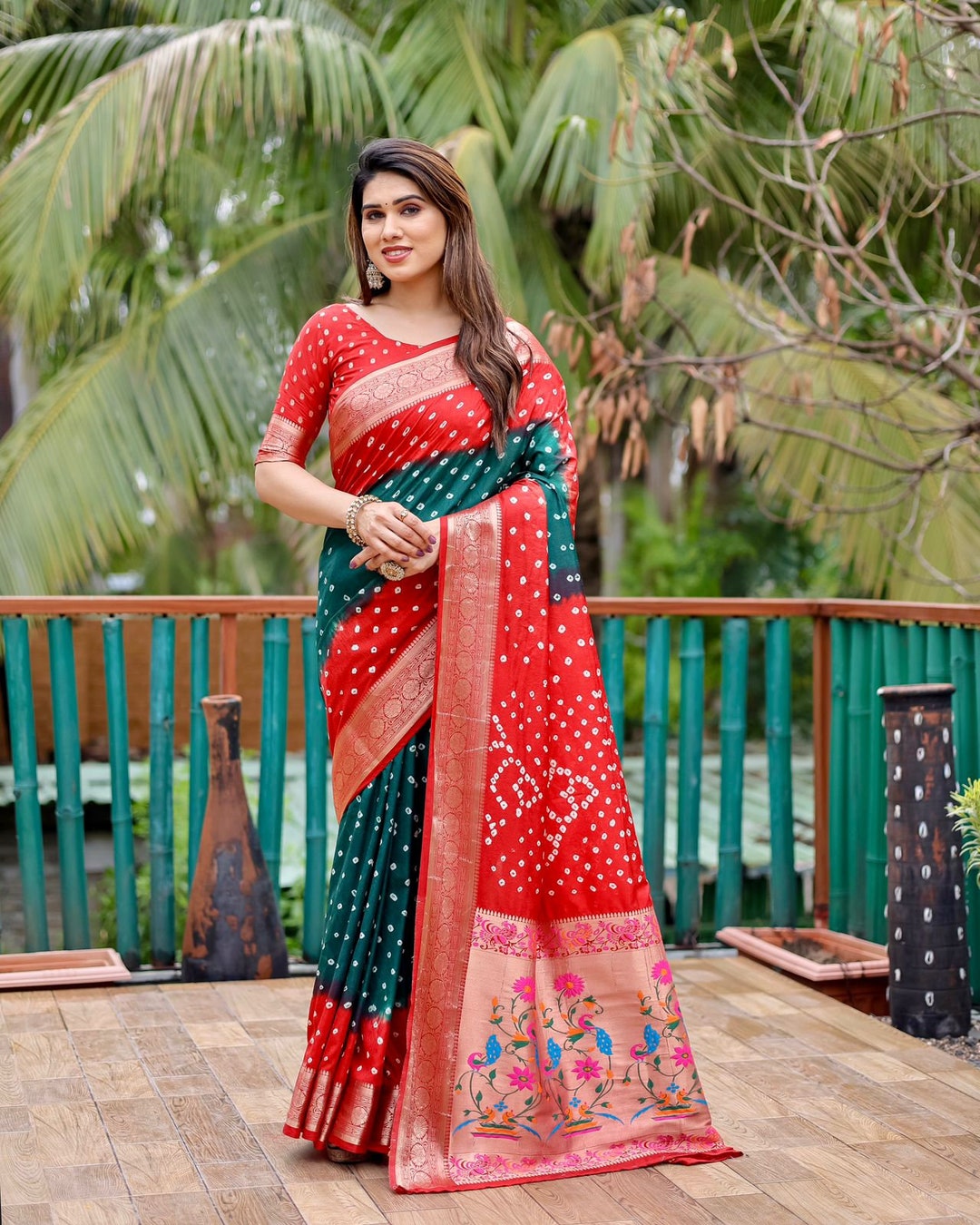 Soft Silk Bandhani Saree With Dual Colour Hand Dyeing and Handmade ...