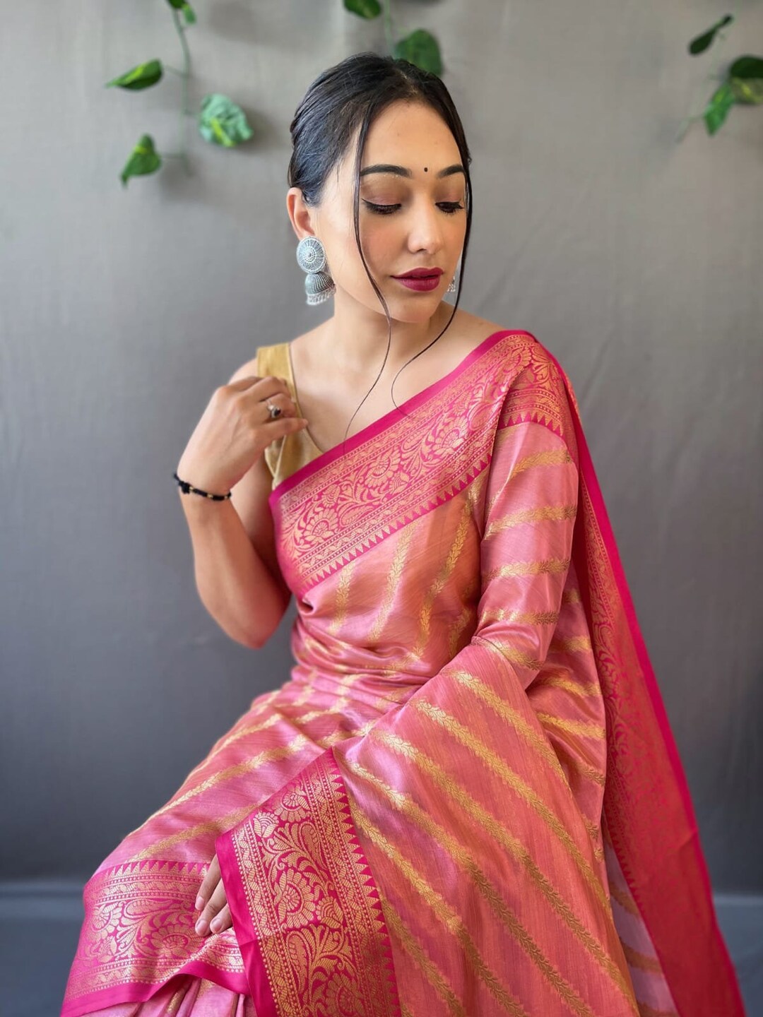 Indian Women's Traditional Leheriya Saree on Organza Chanderi Fabric ...