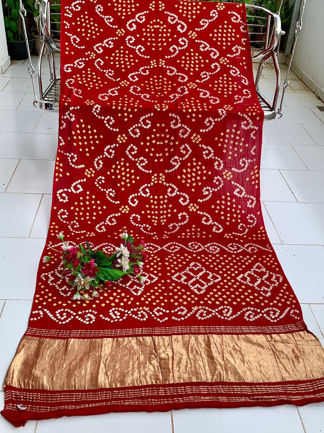 Lagdi Patta Pure Gajji Silk Bandhej Saree - Etsy