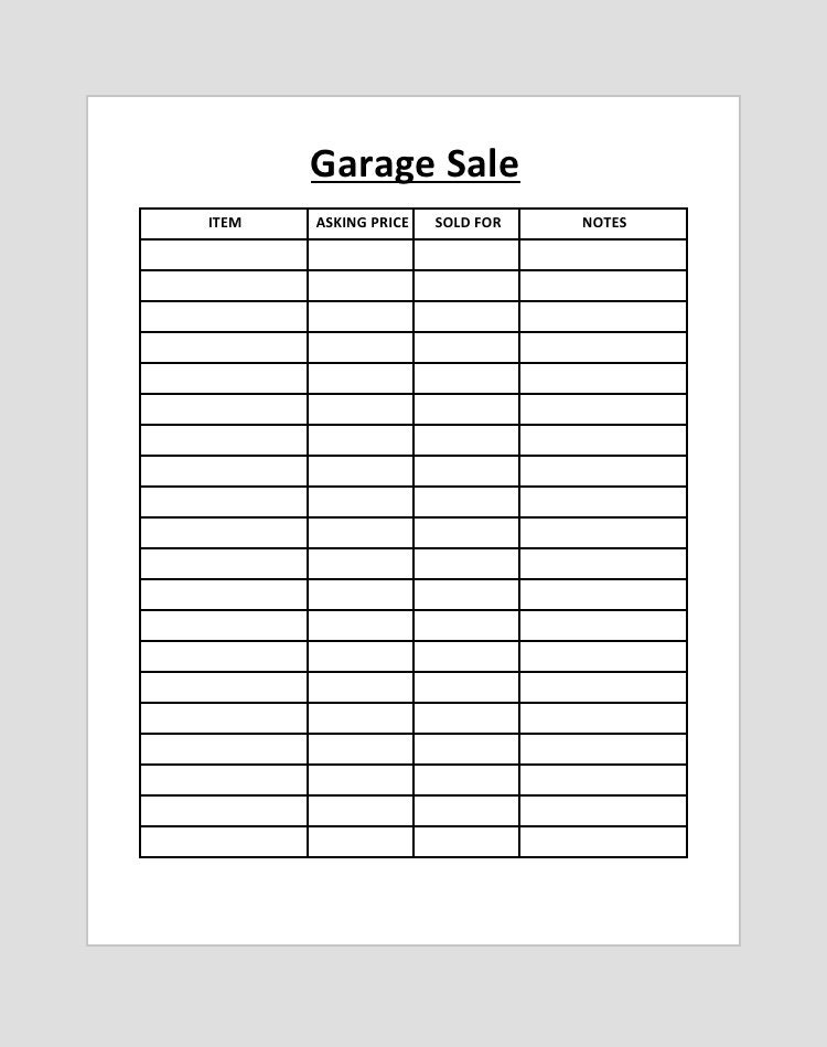 Garage Sale Sheet | Money Tracker | Side Hustle Template | Printable ...