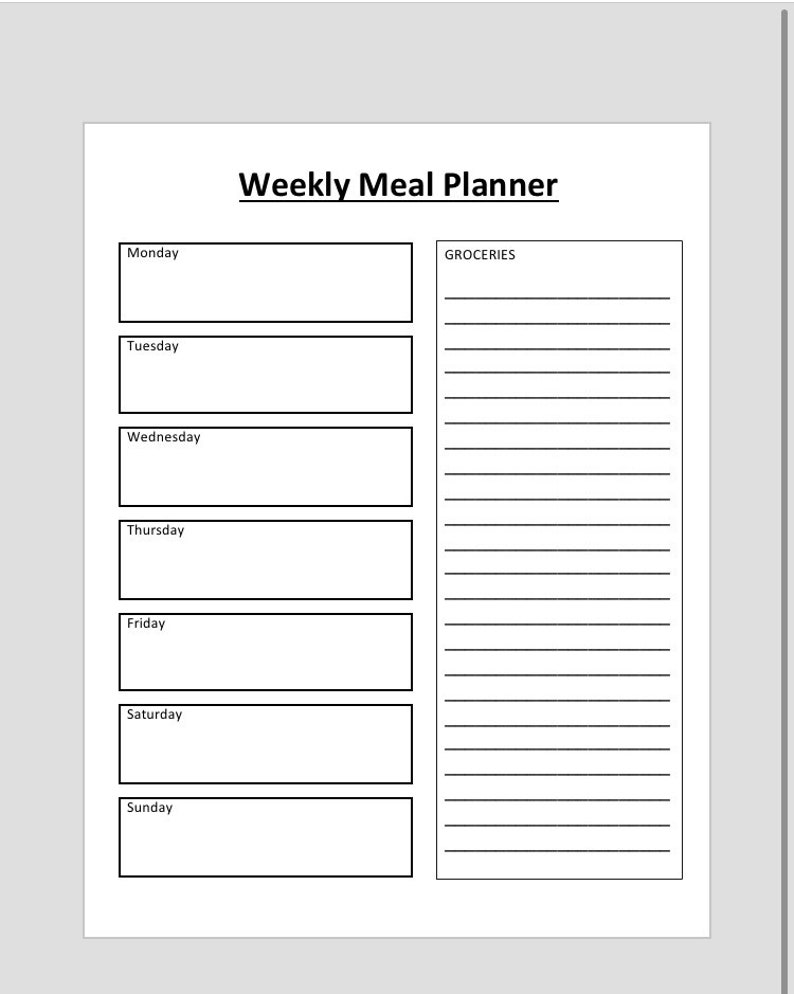 Weekly Meal Planner | Food List | Printable | US Letter Size | Digital ...