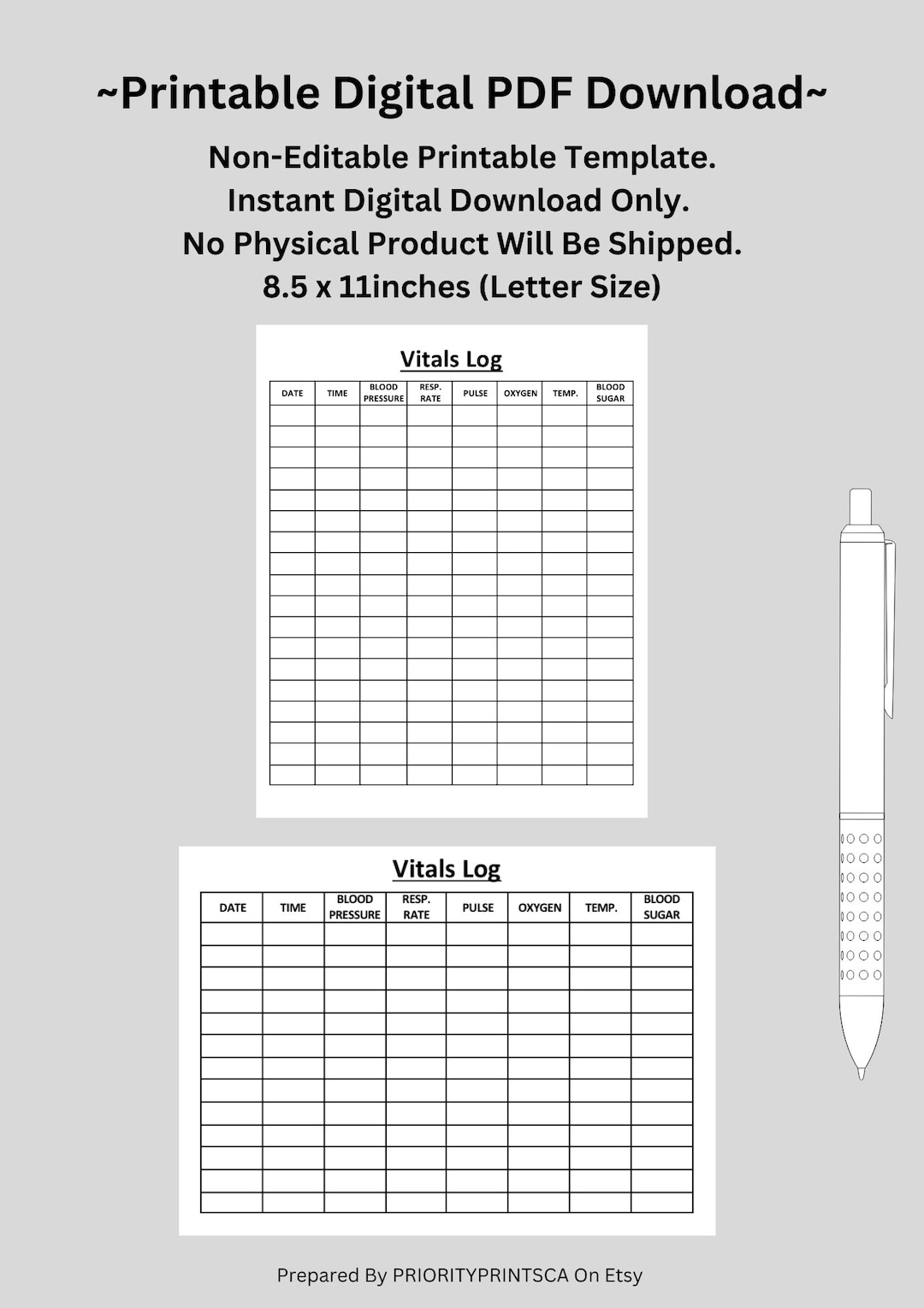 Vitals Log Sheets Vitals Log Template Sheet, Personal Health Etc ...