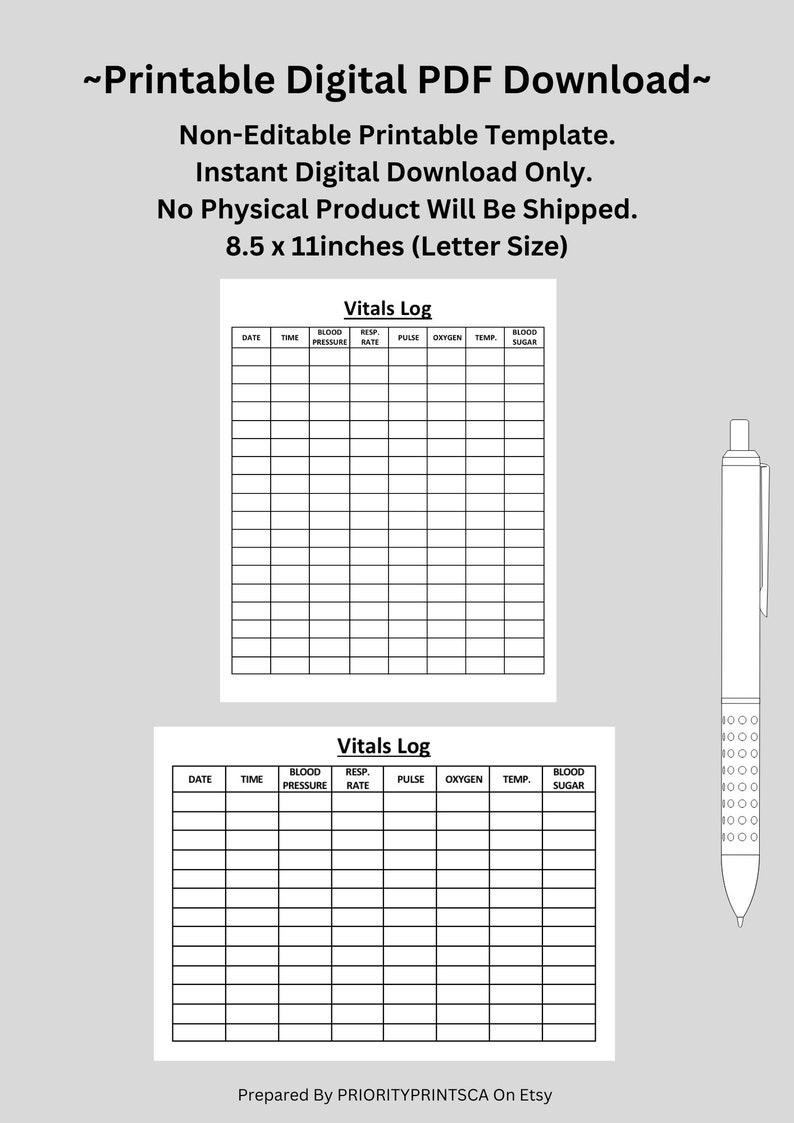 Vitals Log Sheets Vitals Log Template Sheet, Personal Health Etc ...