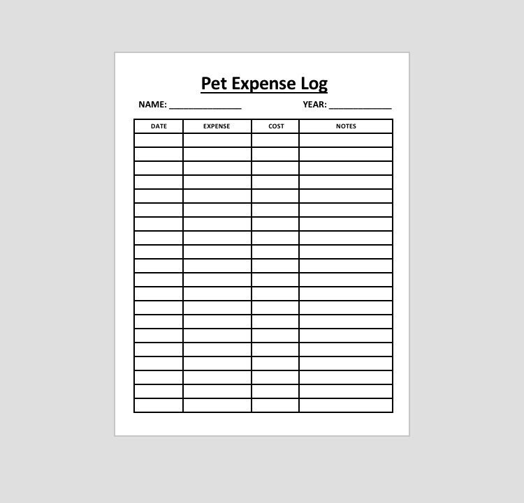Pet Expense Log Cat/dog/animal Expenses Log | Printable | US Letter ...