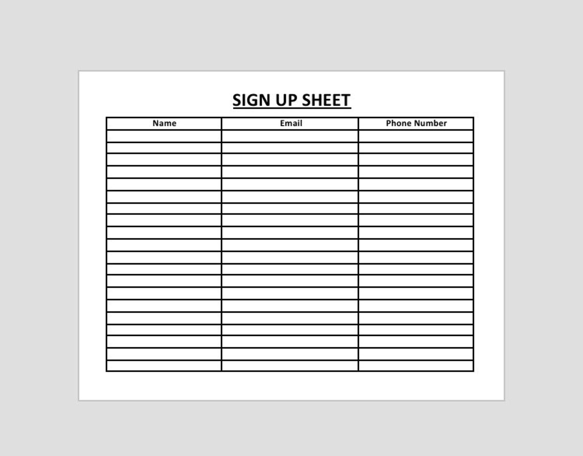 Sign up Sheet. Personal/business Sign up Template Log, Template ...