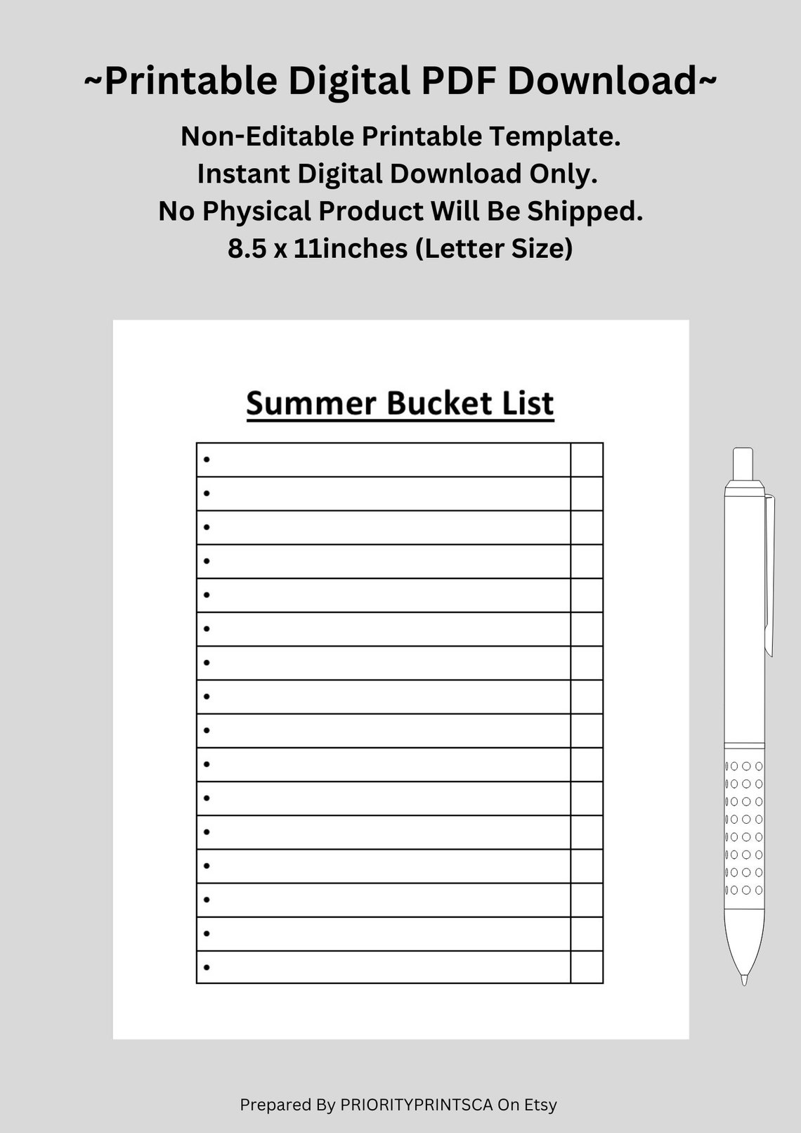 Summer Bucket List Template, Kids and Adult List, Schools Out, Summer ...