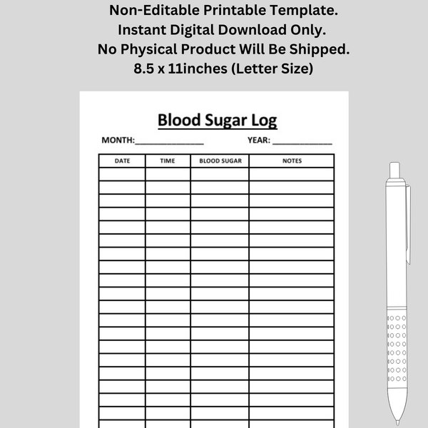 Printable Sugar Level Chart - Etsy