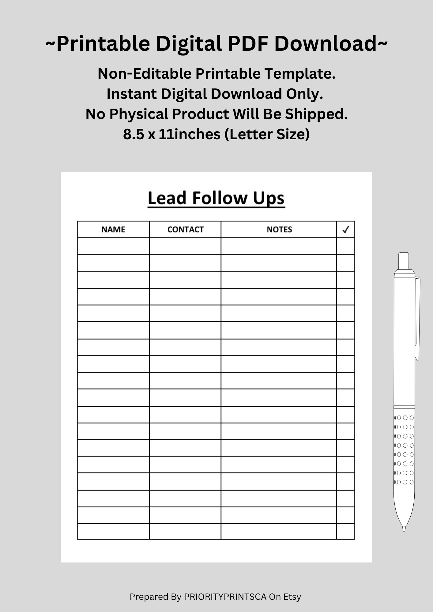 Client/customer Lead Follow Ups Sheet, Personal/business | Printable ...