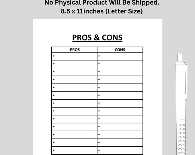 Printable Pros & Cons List to Help You Make a Decision - Etsy Canada