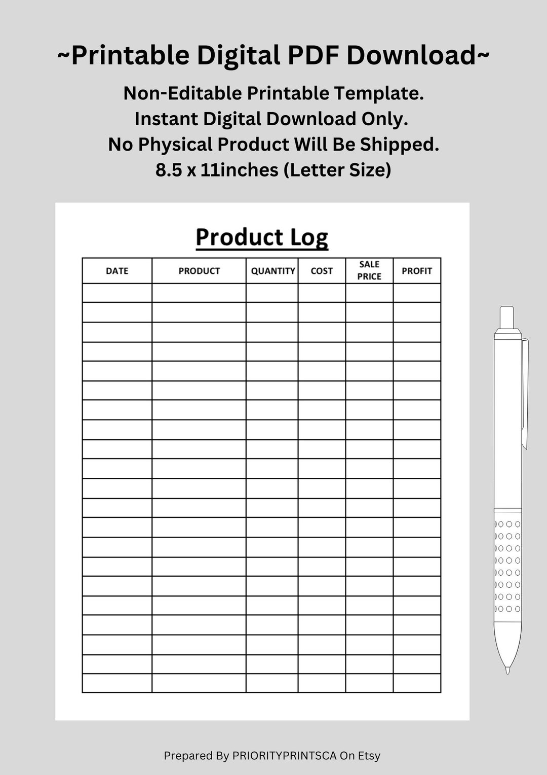 Product Log, Business, Small Business, Inventory Tracker Log Sheet ...