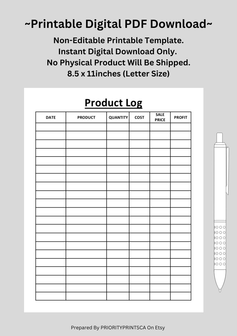 Product Log, Business, Small Business, Inventory Tracker Log Sheet ...