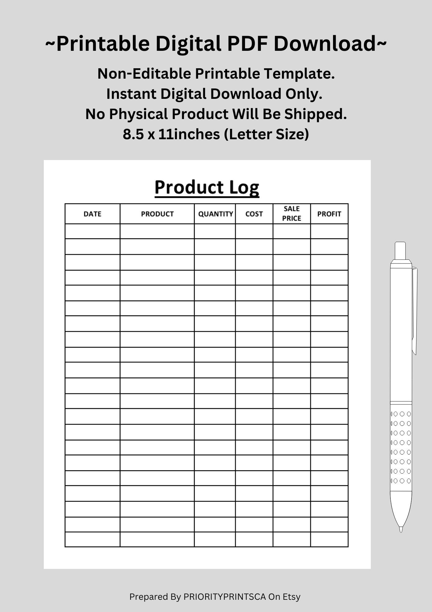 Product Log, Business, Small Business, Inventory Tracker Log Sheet ...