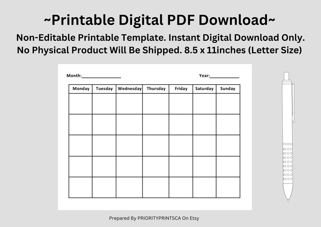 Monday Start Calendar. Blank Calendar, Monday Start Calendar ...