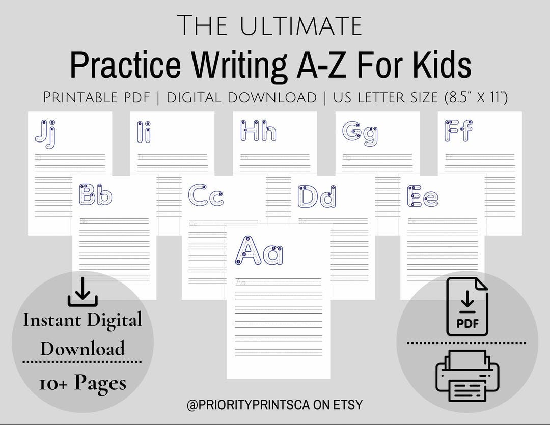 Printable Practice Writing A-Z for Kids, Tracing, Writing, Spelling ...
