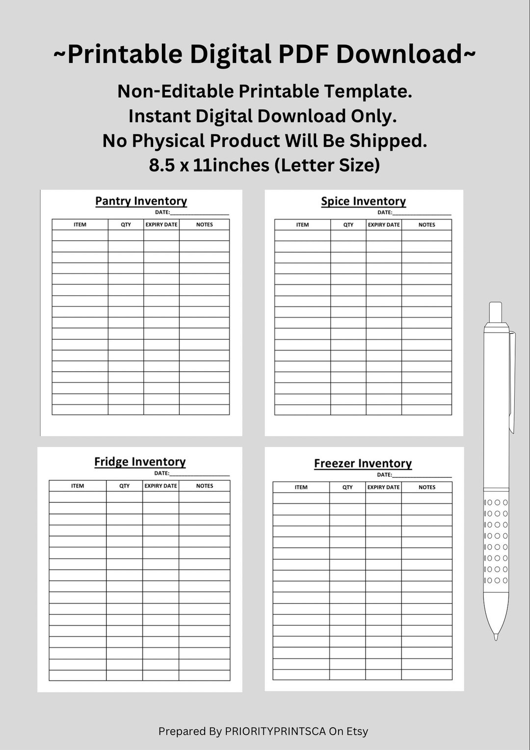 Kitchen Inventory Lists-fridge, Freezer, Spice and Pantry List ...