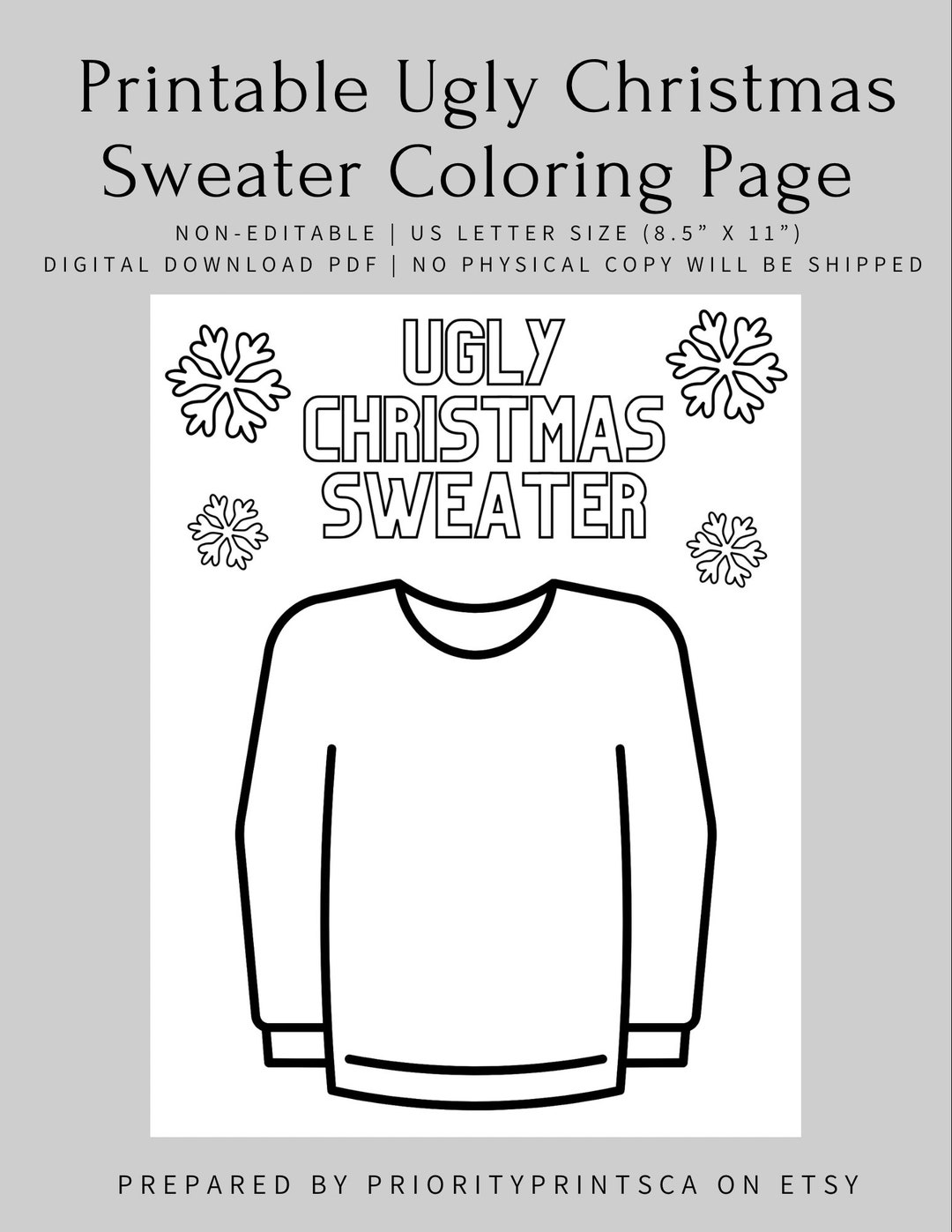 Ugly Christmas Sweater Coloring Page Colouring Page Christmas Sweater Printable Etsy