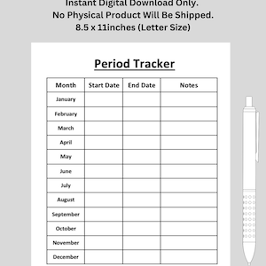 Period Tracker Sheet. Period Tracker. Menstruation Tracker ...