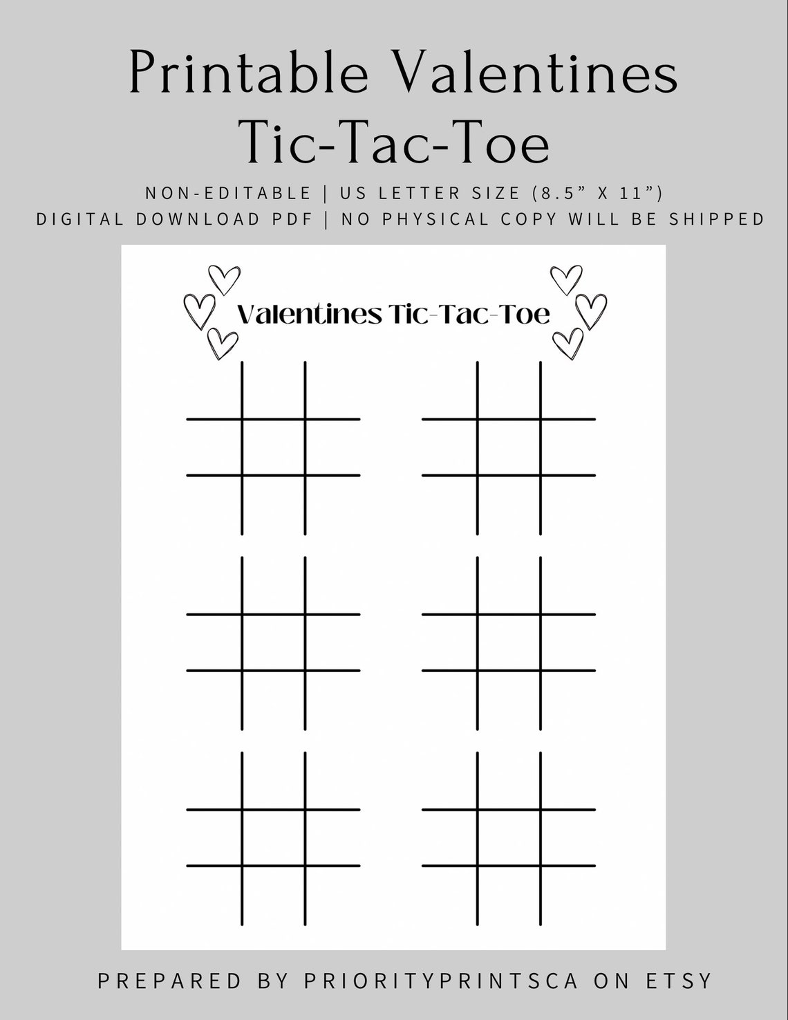 Valentines Tic-tac-toe Game for Kids | Printable | US Letter Size ...