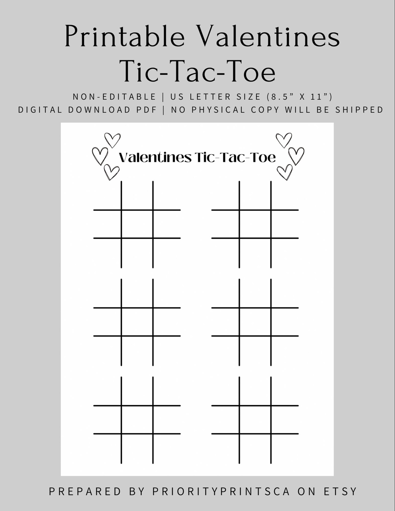 Valentines Tic-tac-toe Game for Kids | Printable | US Letter Size ...